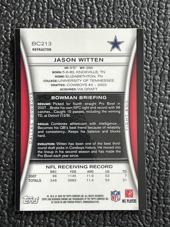 🔥JASON WITTEN 2008 BOWMAN CHROME BLACK REFRACTOR!🔥COWBOYS! | eBay