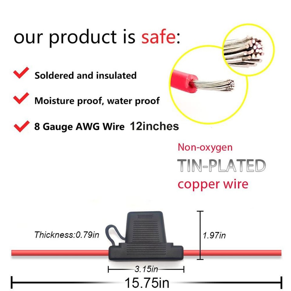 VANTRONIK Waterproof Maxi Inline Fuse Holder 8 Gauge AWG Wire 15.8 ...