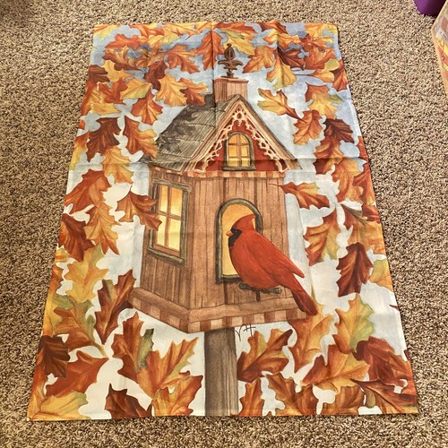 Birdhouse Cardinal Fall Leaves Red Bird Thanksgiving Garden Yard Flag ...