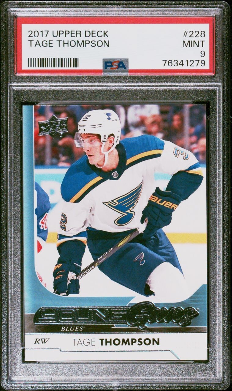 2017 UPPER DECK TAGE THOMPSON #228 YOUNG GUNS ROOKIE CARD PSA 9 MINT ...