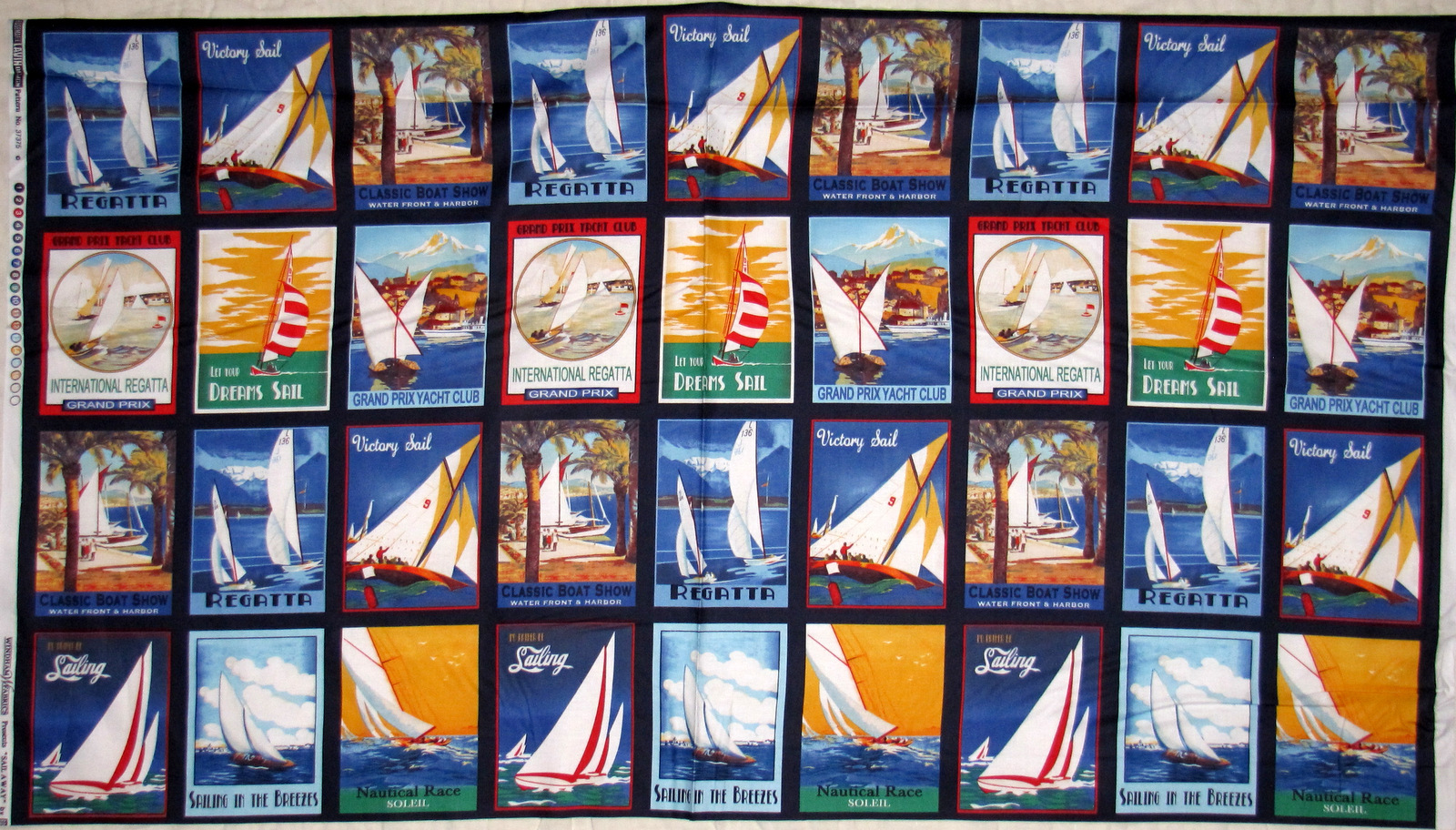 Nautical Sailboat Sailing Boat Cotton Fabric Windham Sail Away 24" X 44 ...