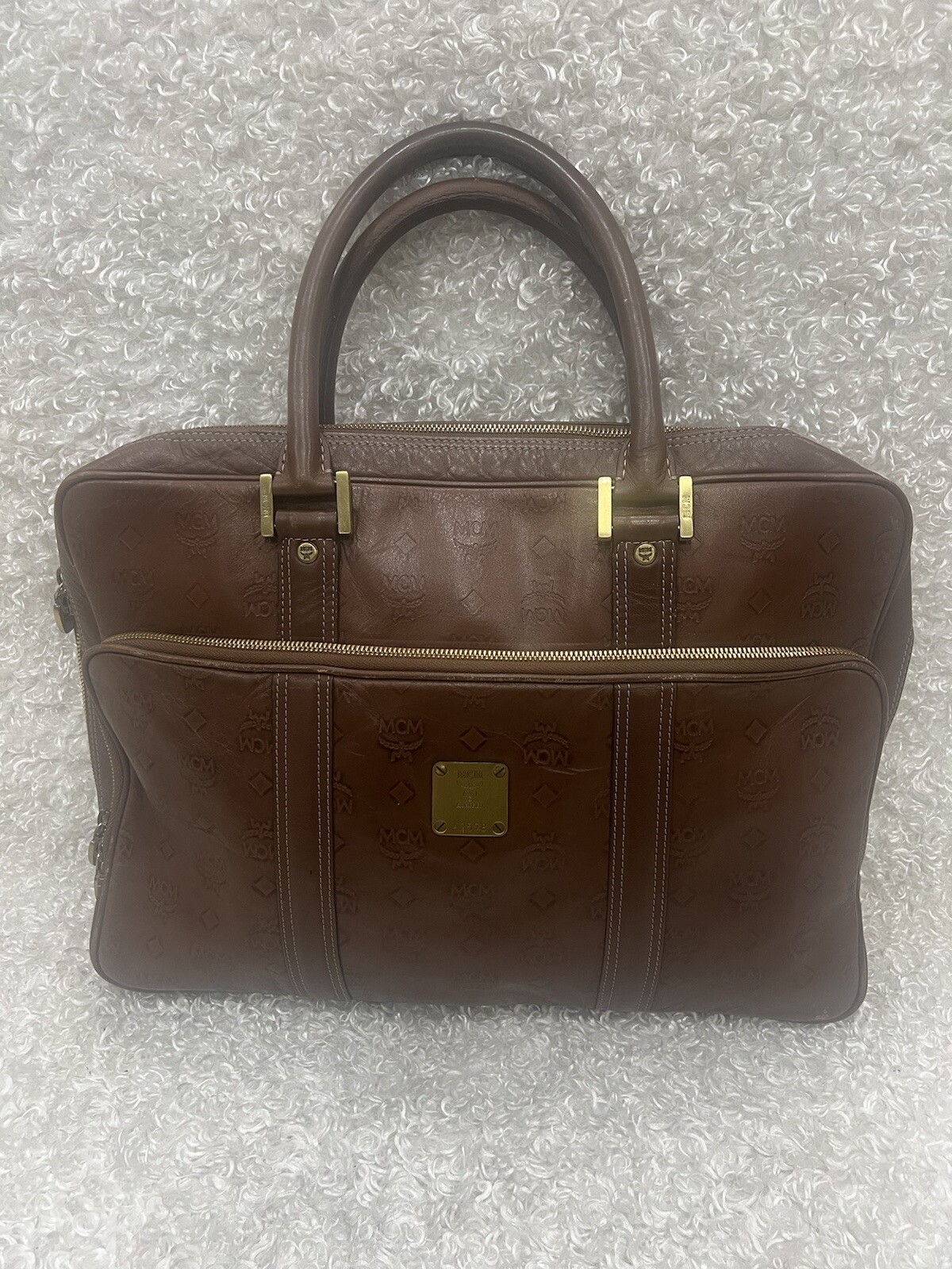MCM Leather Briefcase Laptop Bag Brown - Gem
