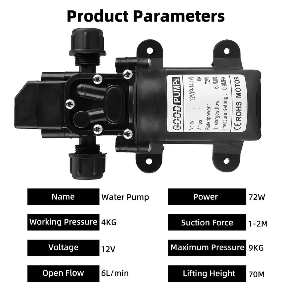 2Pack 12V Water Pump 130PSI Self Priming Pump Diaphragm High Pressure ...