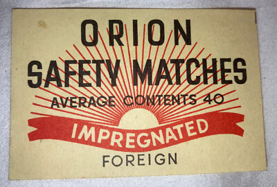 Rare large vintage orion safety matches impregnated foreign matchbox ...
