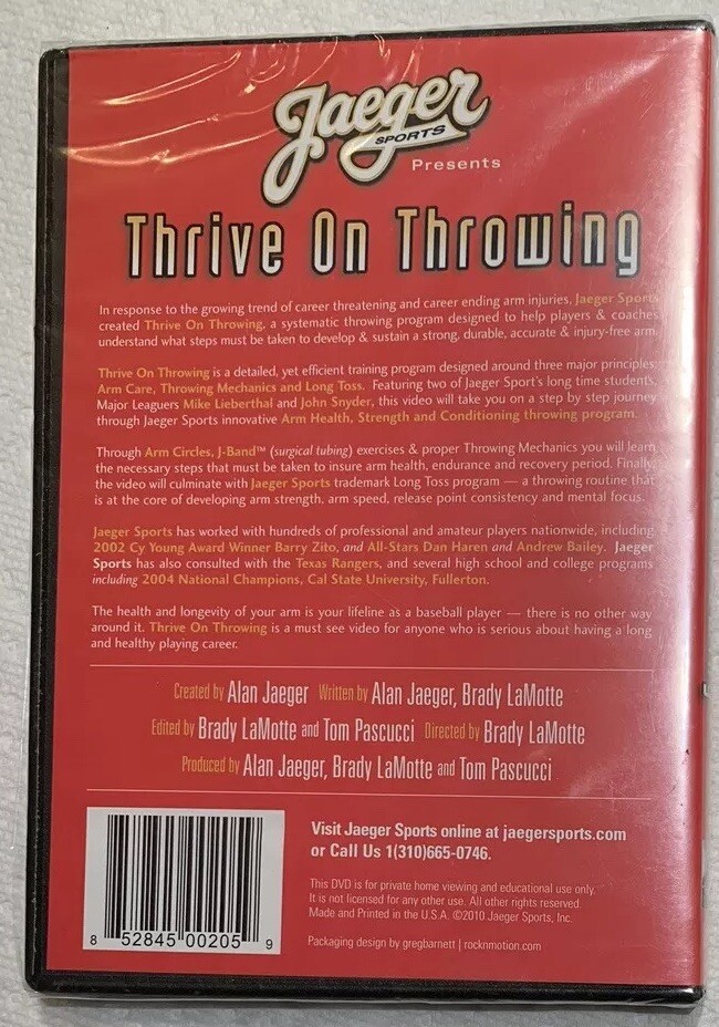 Thrive On Throwing by Jaeger Sports DVD NEW SEALED Baseball Arm Care | eBay