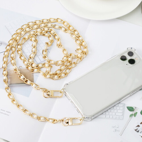 Pearl Chain Phone Strap Jelly Hard Case for iPhone 15 14 13 12 Pro Max ...