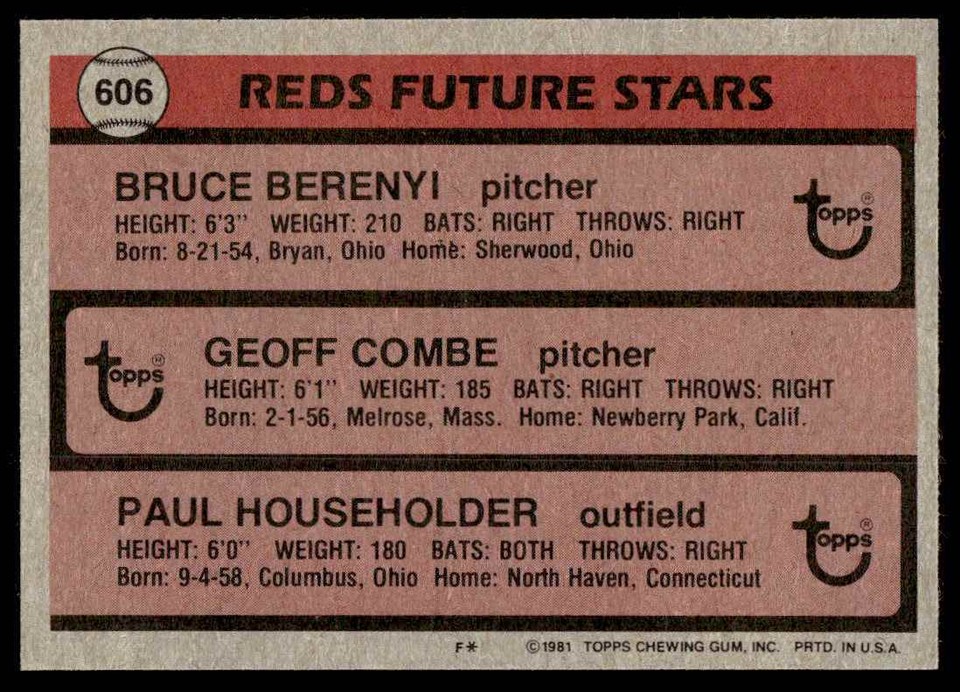 1981 Topps Reds Future Stars - Bruce Berenyi/Geoff Combe/Paul ...