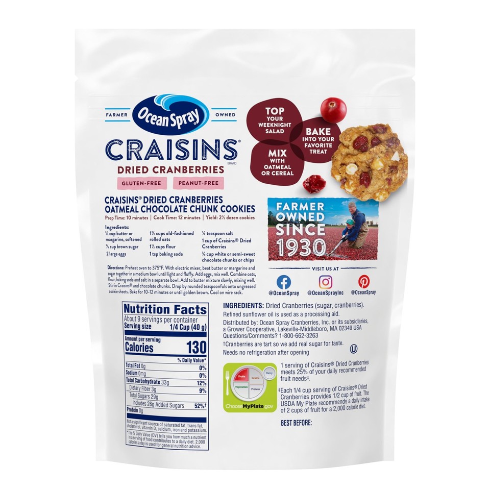 Ocean Spray Craisins Original Dried Cranberries 12 Oz Resealable Pouch ...
