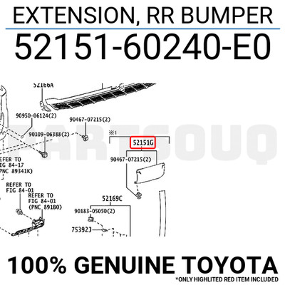 5215160240E0 Genuine Toyota EXTENSION, RR BUMPER 52151-60240-E0 | eBay