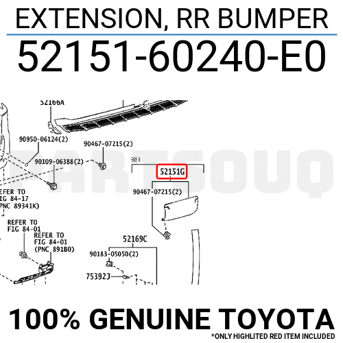5215160240E0 Genuine Toyota EXTENSION, RR BUMPER 52151-60240-E0 | eBay