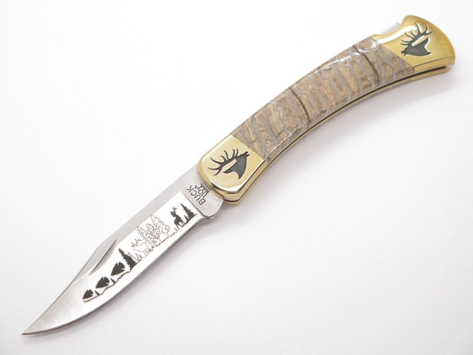 Custom Brian Yellowhorse Buck 110 Elk Scene Folding Hunter Lockback ...