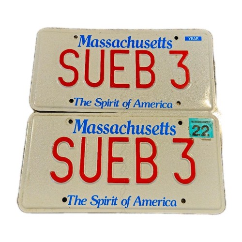 Massachusetts Spirit Of America Vanity License Plate Pair # Sueb3 - Sue ...
