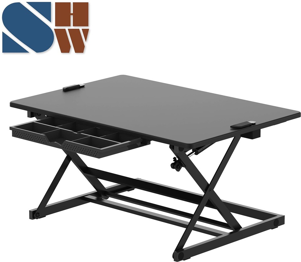 SHW 32-Inch Height Adjustable Standing Desk Converter Riser Workstation ...