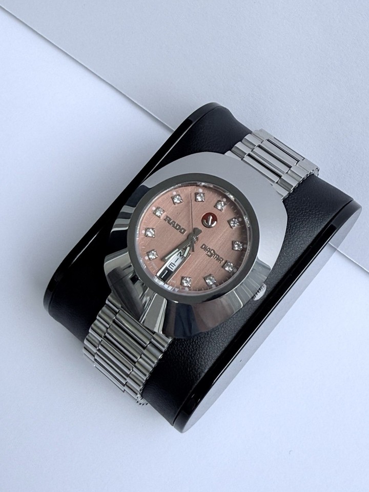 Rado DiaStar Wristwatch Pink Dial Diamond Markers Silver Metal Bracelet ...