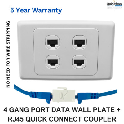 4 Gang Data Wall Plate Clipsal Style CAT6 RJ45 COUPLER Network LAN Port ...