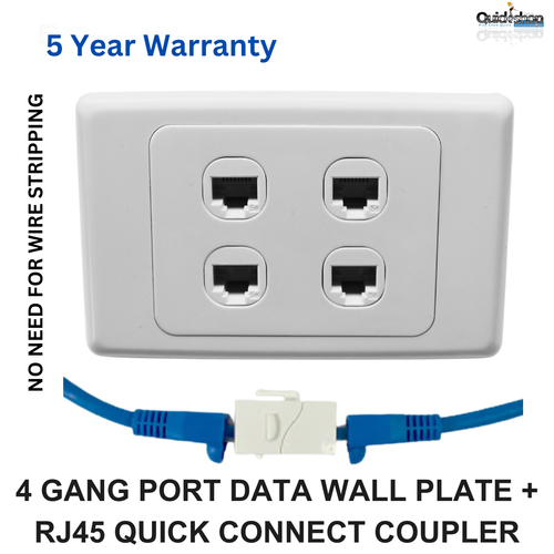 4 Gang Data Wall Plate Clipsal Style CAT6 RJ45 COUPLER Network LAN Port ...