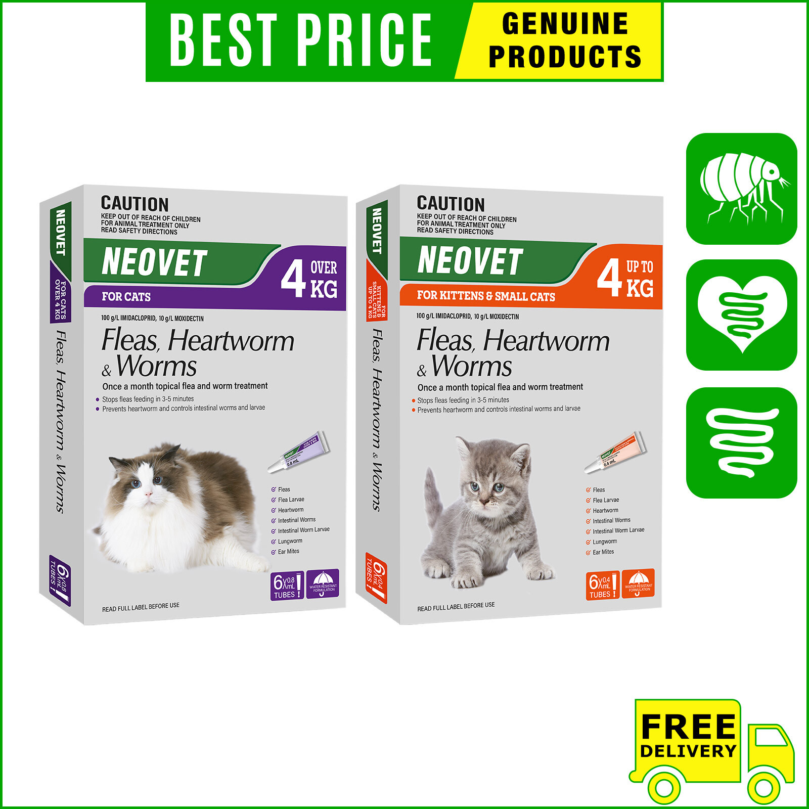 Neovet for Cats 6 Pipettes Flea Heartworm Worm Treatment | eBay Australia