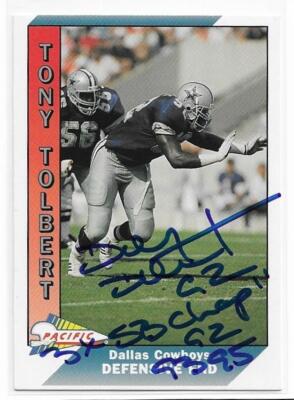 TONY TOLBERT Autographed Signed 1991 Pacific Football card #109 Dallas ...