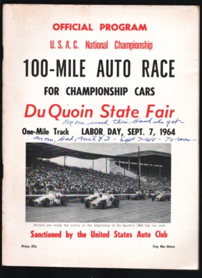 Du Quoin State Fair Speedway USAC Auto Race Program 9/7/1964 ...