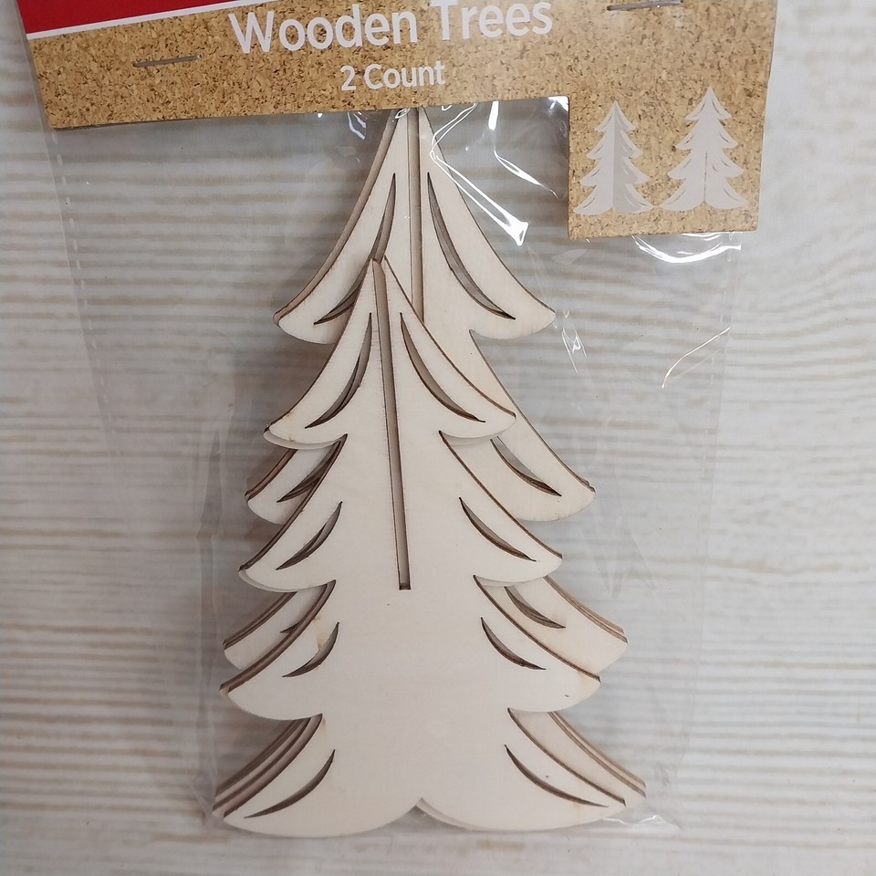 New! 2 Wood Craft Kit Christmas Tree Winter Holiday Blanks Table Decor ...