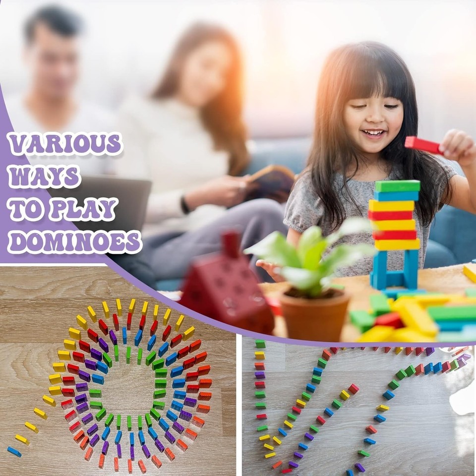 120Pcs Colorful Wooden Domino Blocks Set Tile Building Stacking Games ...