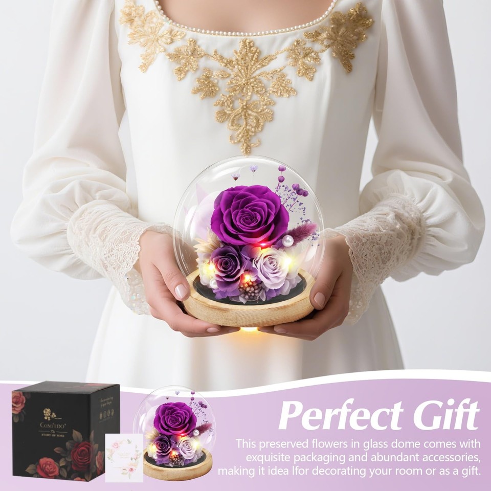 Preserved Roses Flowers for Delivery, Purple Forever Flores in Glass ...