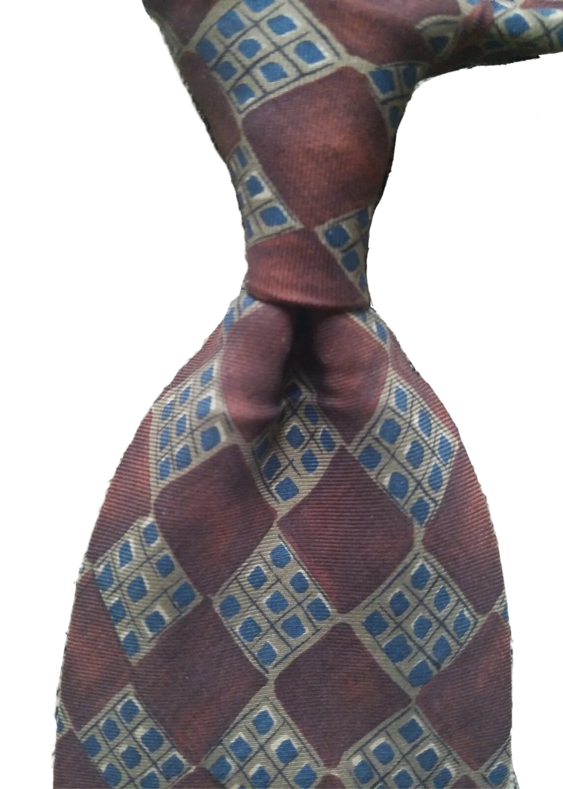 ANDREW FEZZA Mens Tie HANDMADE ITALY 100% Silk Burnt Umber Red Blue ...