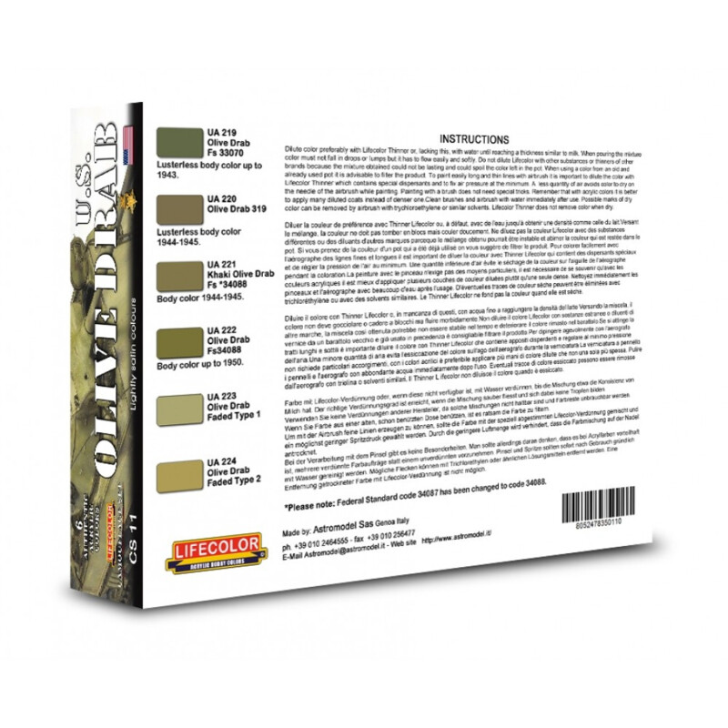 US Olive Drabs Colors Acrylic Set 6 22 ml Lifecolor Hobby Paint CS11 | eBay
