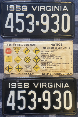 1958 Vintage Virginia License Plates - OK for DMV Registration ...