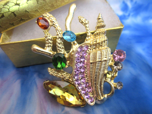 BEAUTIFUL CONCH SEASHELL GOLD RHINESTONE CONCH SHELL BROOCH PIN NEW | eBay