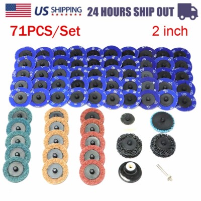 71PCS 2" Roll Lock Sanding Discs Set + 1/4 Holder Die Grinder Pads ...