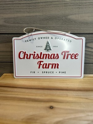 Christmas "Christmas Tree Farm" Metal Hanging Wall Sign 12 in | eBay