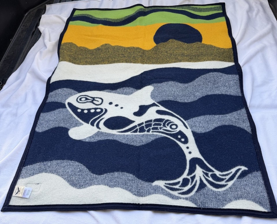 Pendleton Wool Blanket Sea Wolf Orca Sunset Navy Beaver State Muchacho ...
