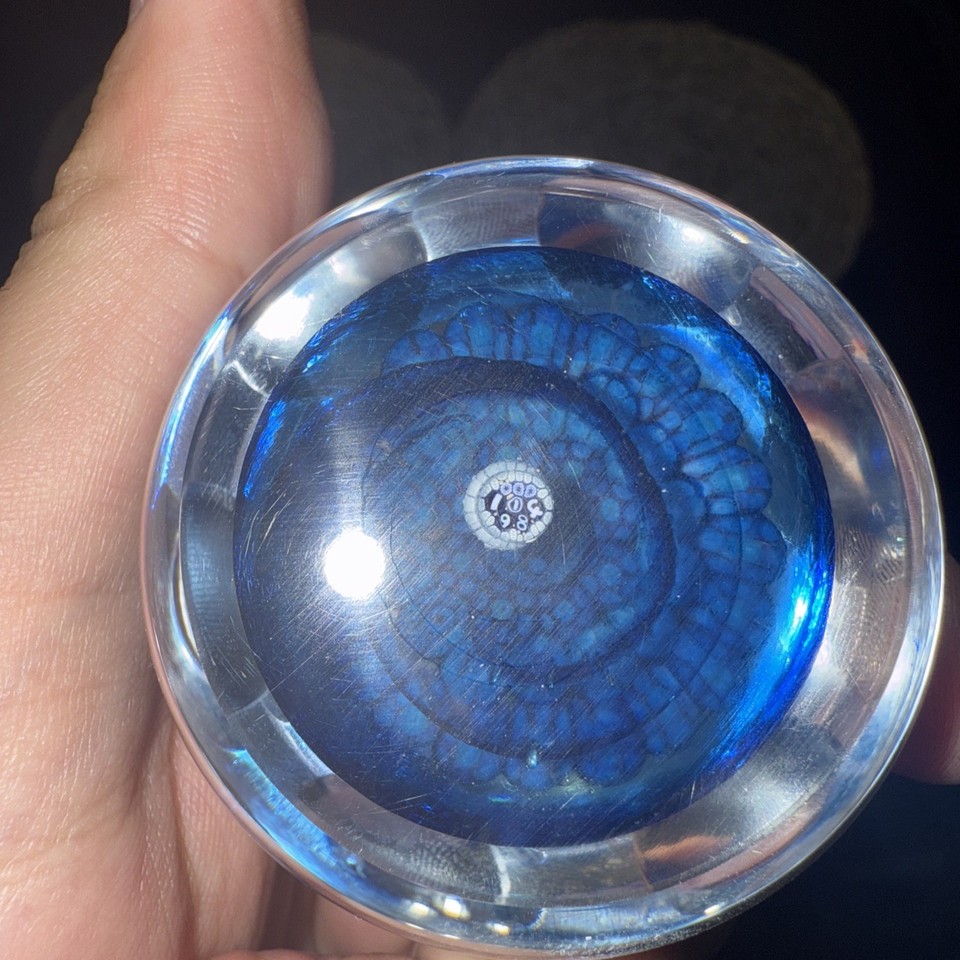 1984 Caithness Scotland Art Glass Pink Millefiori Faceted Paperweight ...