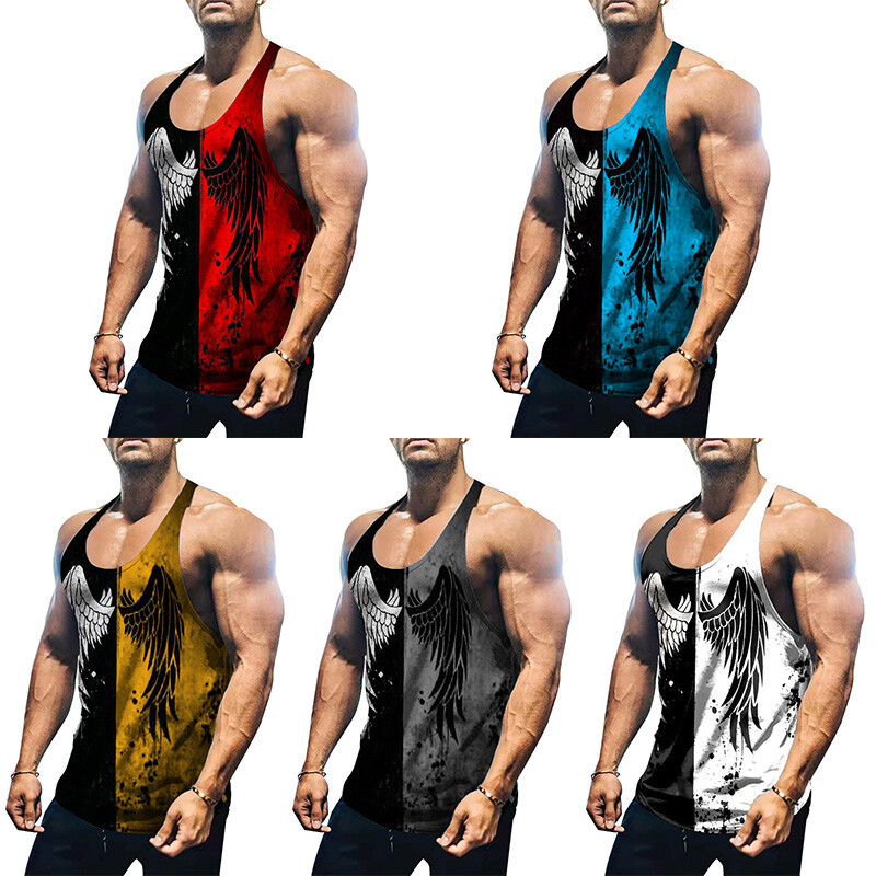 Men Muscle Gym Workout Stringer Tank Tops Bodybuilding Fitness Printed ...