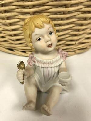 Vintage Bisque Porcelain Piano Baby - Having Lunch Figurine 5"x3" | eBay