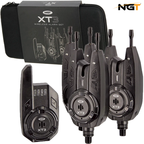 NGT XT3 Wireless 3+1 Bite Alarm Set With Receiver & Case Carp Fishing ...