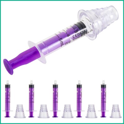 5x ORAL MEDICINE SYRINGES + PLUGS Elderly/Children Medicinal Aid ...