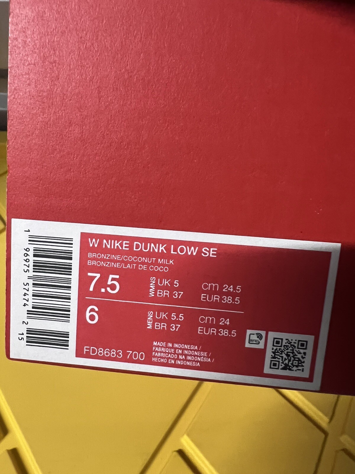 Nike Dunk Low SE “Just Do It” Bronzine Pink FD8683-700 W 7.5/ M 6 Box ...