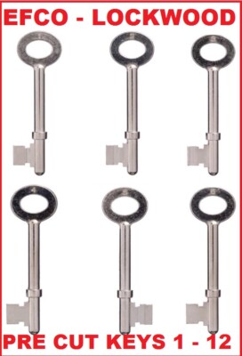 EFCO LOCKWOOD PRE CUT Mortise Lock Keys 1, 2, 3, 4, 5 , 6, 7, 8, 9, 10 ...