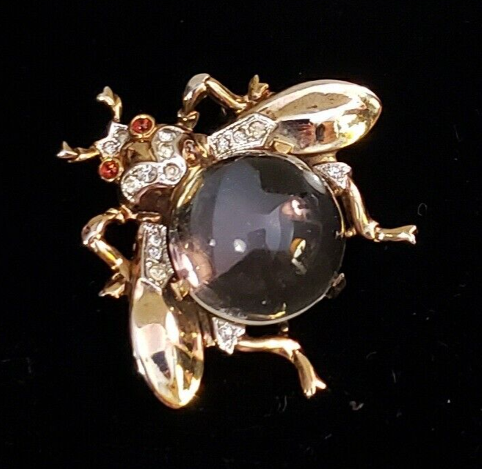 Trifari Jelly Belly Sterling Vermeil Rhinestone Fly Bug Brooch Alfred ...