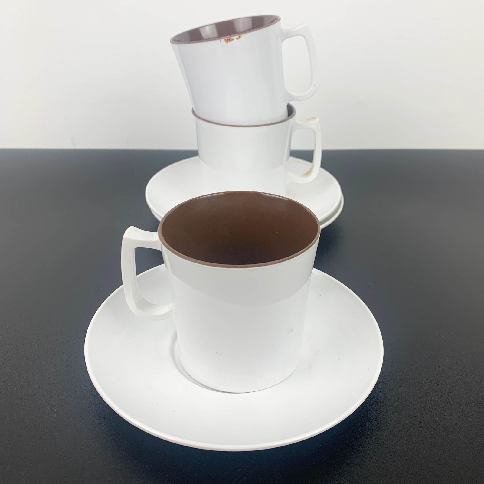 Set of 3 Bessemer Australia white and brown cup and saucer set Camping ...