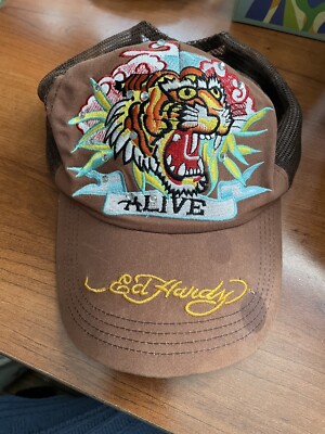 Ed Hardy Trucker Hat Tiger Alive Cap Snapback Adjustable Rhinestone ...