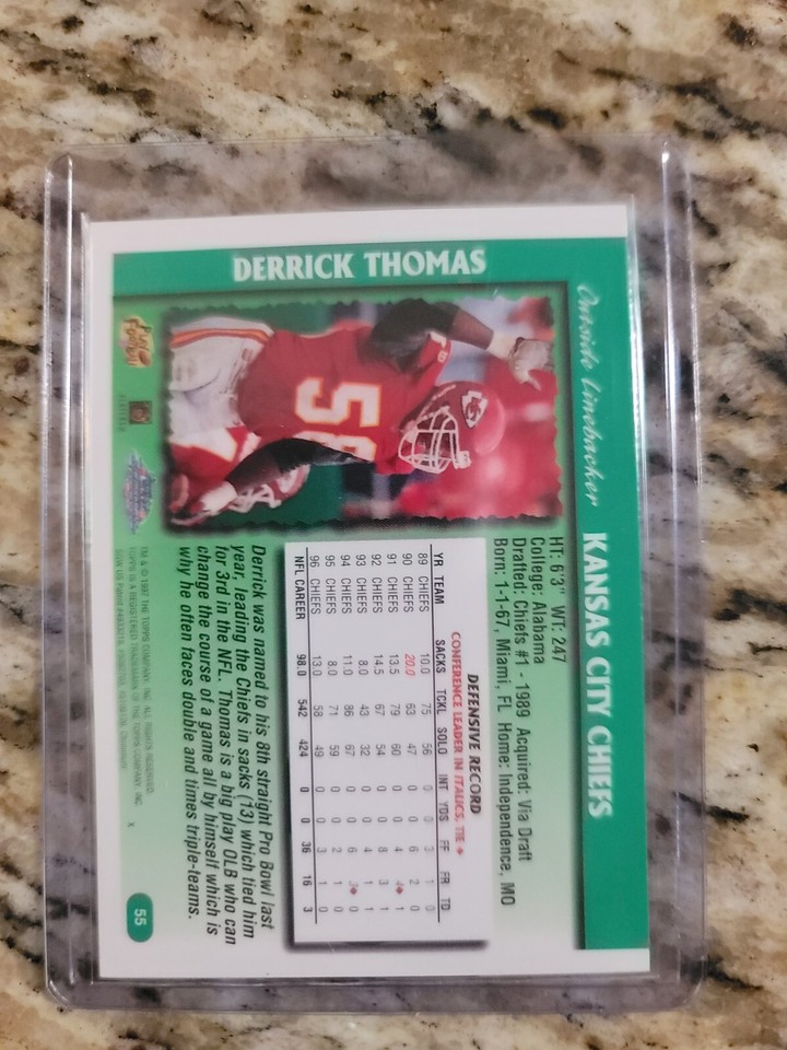 DERRICK THOMAS FOOTBALL CARD KANSAS CITY CHIEFS TOPPS CHROME #55 1997 ...