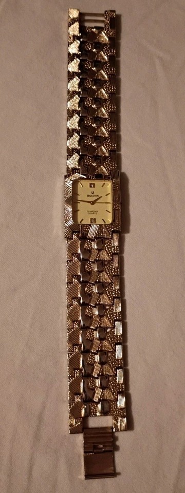 Vintage Bulova Men's 18K Gold Plated Diamond Nugget Quartz Watch WORKS ...