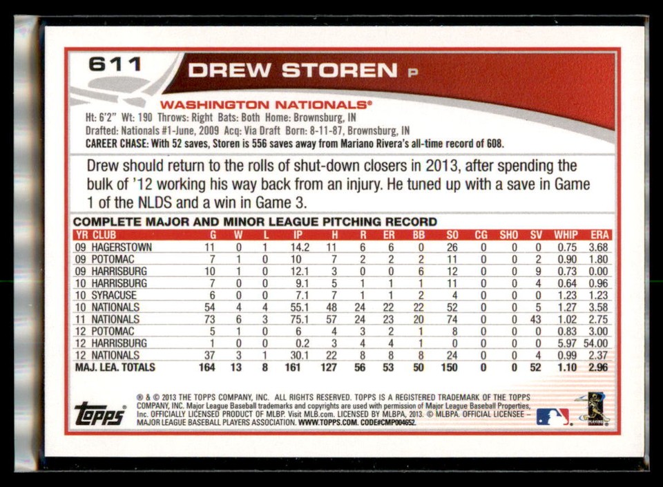 2013 Topps Drew Storen #611 Washington Nationals | eBay
