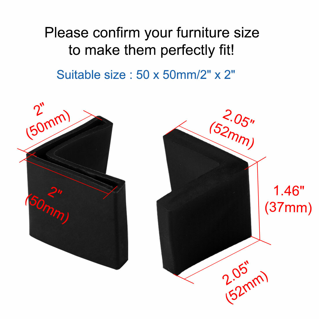 Jambe Cap Plancher Protect PVC Angle Fer Patin L Forme 50 x 50mm Noir ...