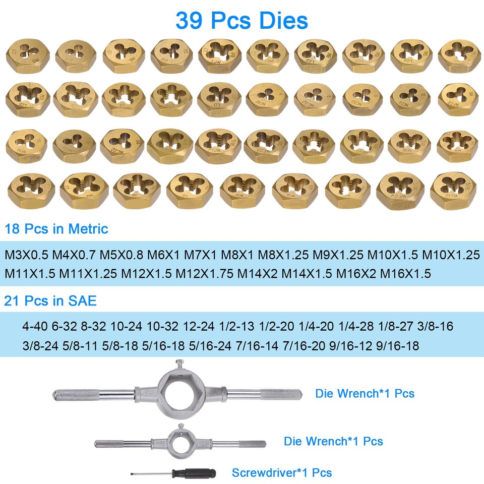 86pcs Tap and Die Sets SAE & Metric Threading External & Internal ...