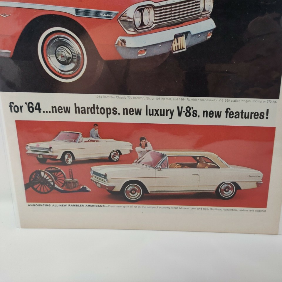 1964 ORIGINAL VINTAGE (AMC) RAMBLER CAR MAGAZINE AD HARDTOPS SEDANS ...