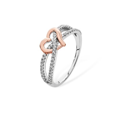 Sterling Silver 2 Colour Interlink Cubic Zirconia Heart Ring | eBay ...